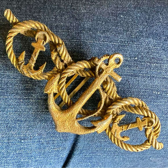 Vintage | Accessories | Figural Rope Triple Anchor Goldtone Belt Buckle ...